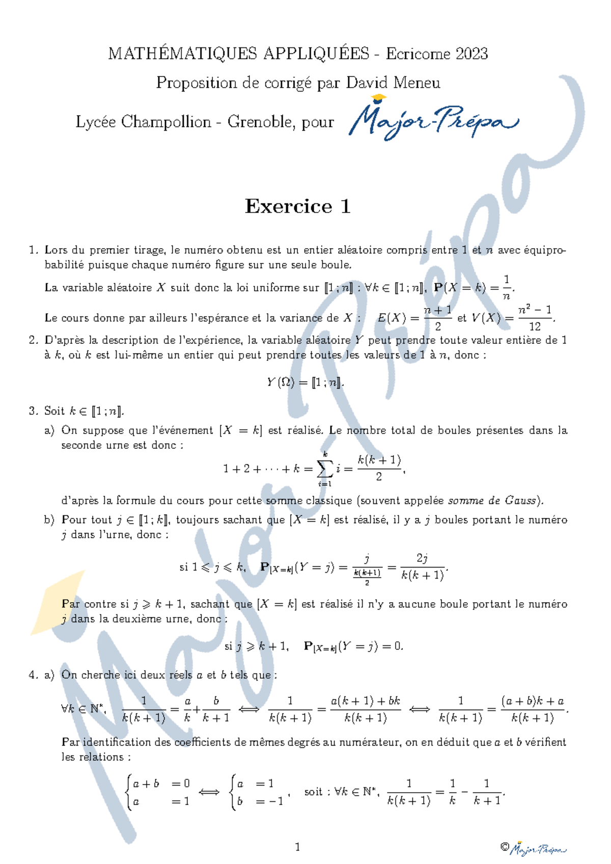 Ecricome 2023 Math Appli corrige Major Prepa - MATHÉMATIQUES APPLIQUÉES - Ecricome 2023 ...