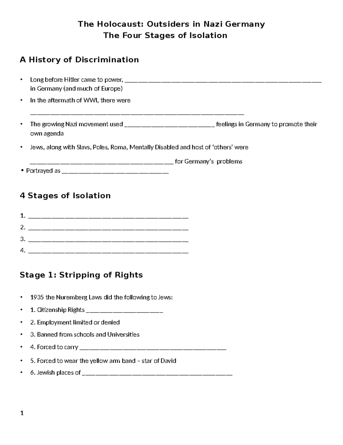 Intro to Book Theif Student Sheets 1 - The Holocaust: Outsiders in Nazi ...