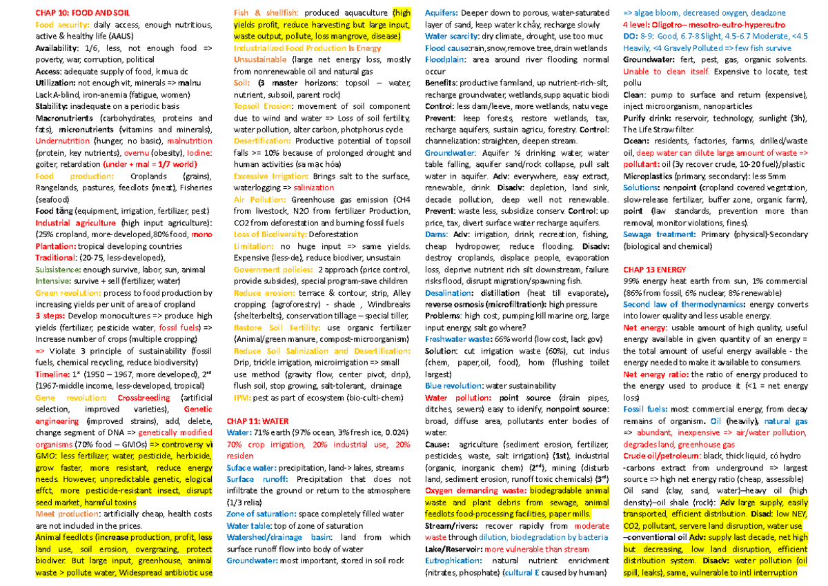 ES.Final - Note - CHAP 10: FOOD AND SOIL Food security: daily access ...
