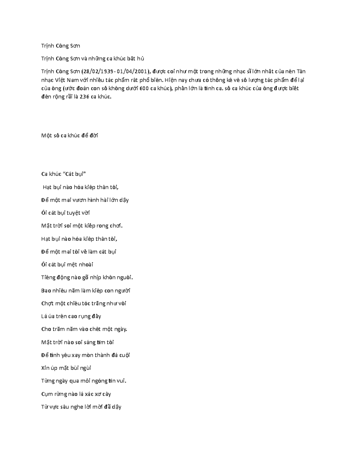 Word-Du Lieu Tho - tin học cơ bản - Tr nh Công S nịơ Tr nh Công S n và nh ng ca khúc bấất hịơữủ ...