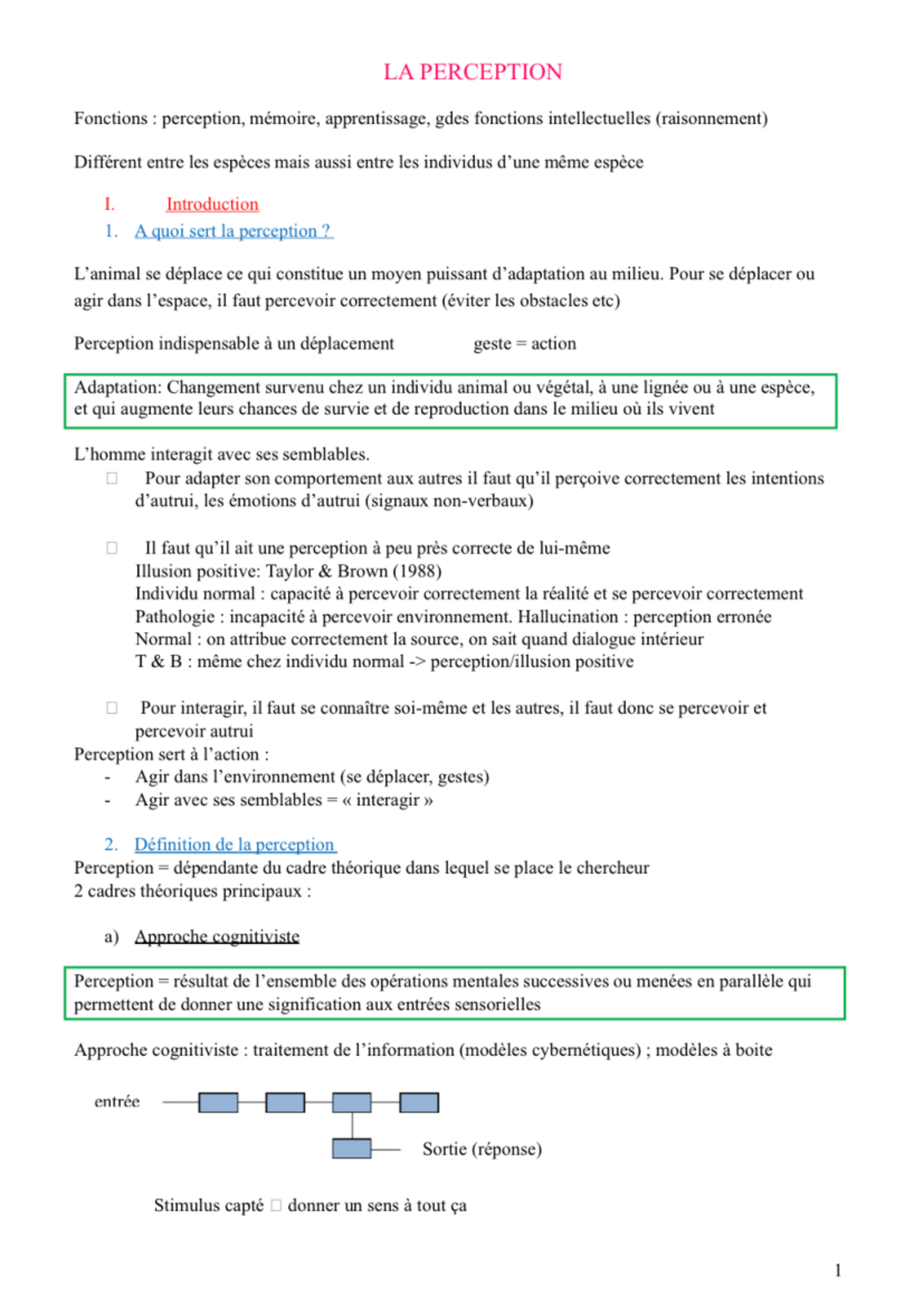 Perception - Psychologie cognitive - Studocu