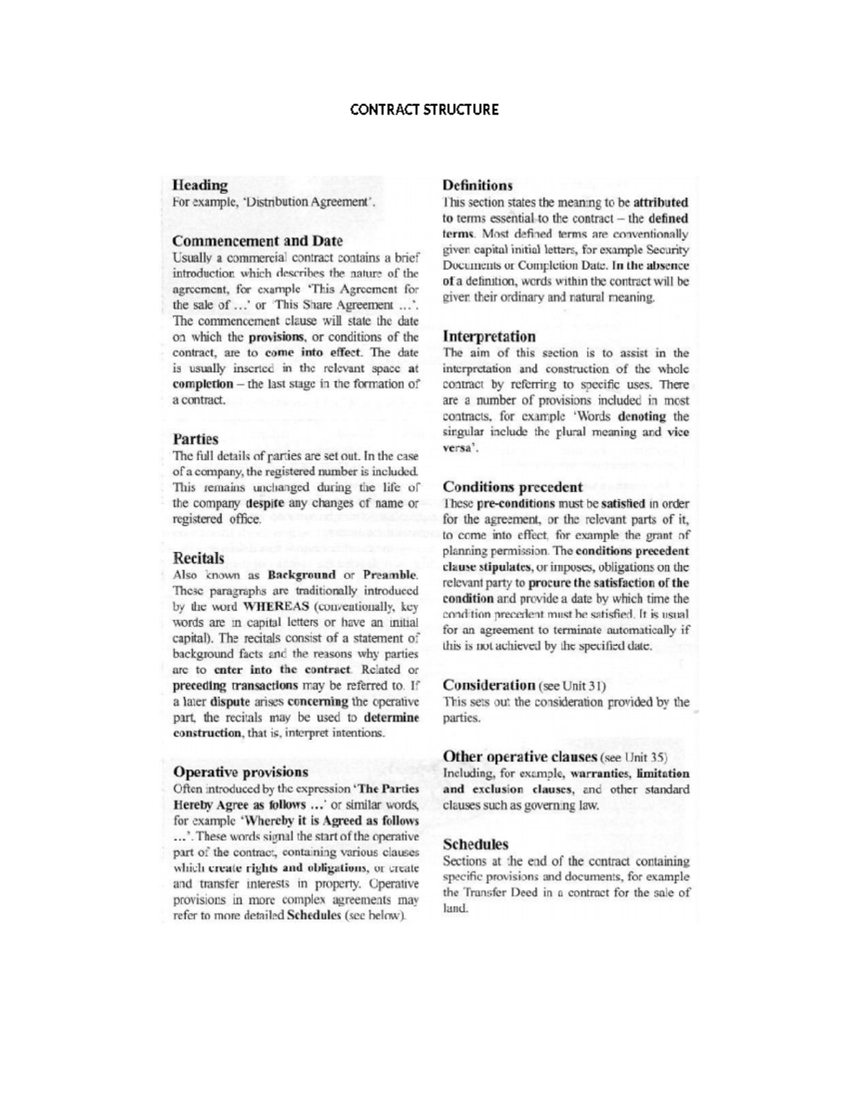 Contract Structure - handout - CONTRACT STRUCTURE Heading Definitions ...