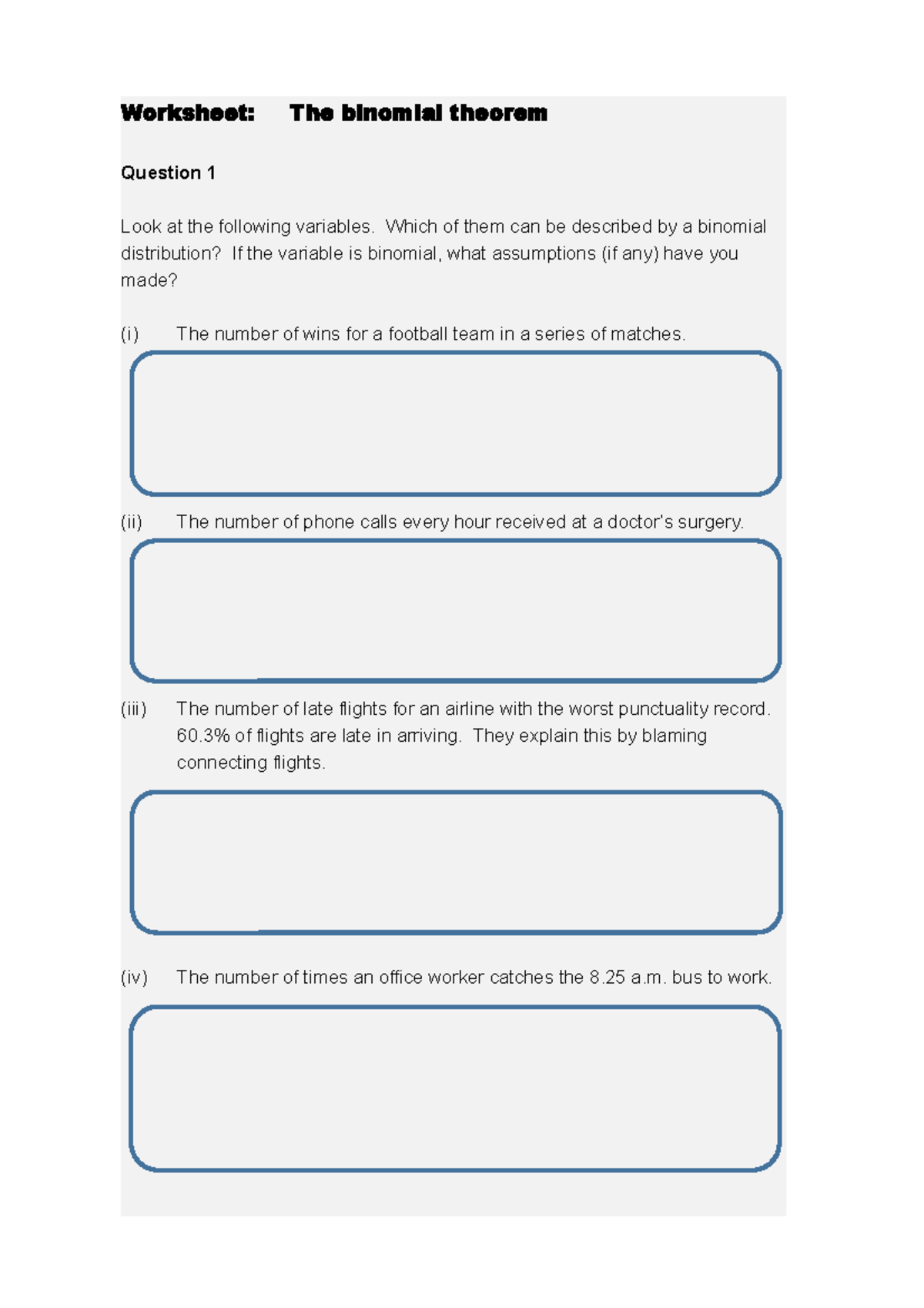 Worksheet binomial theorem - Worksheet: The binomial theorem Question 1 ...