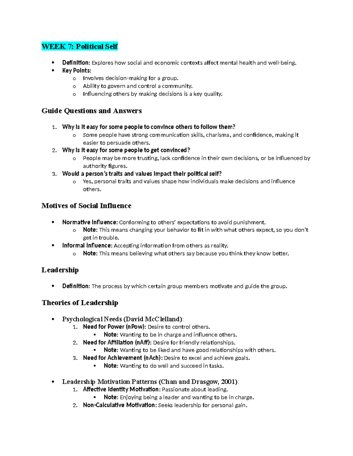 UTS-midterms - just simple summary - WEEK 7: Political Self Definition ...
