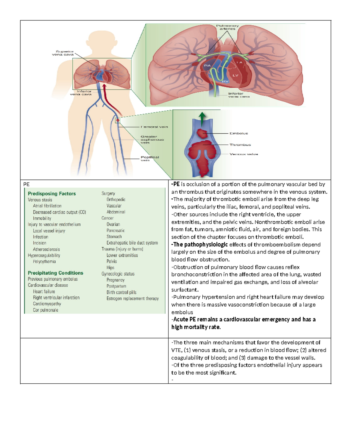 PE notes (1) (4) - PE -PE is occlusion of a portion of the pulmonary ...
