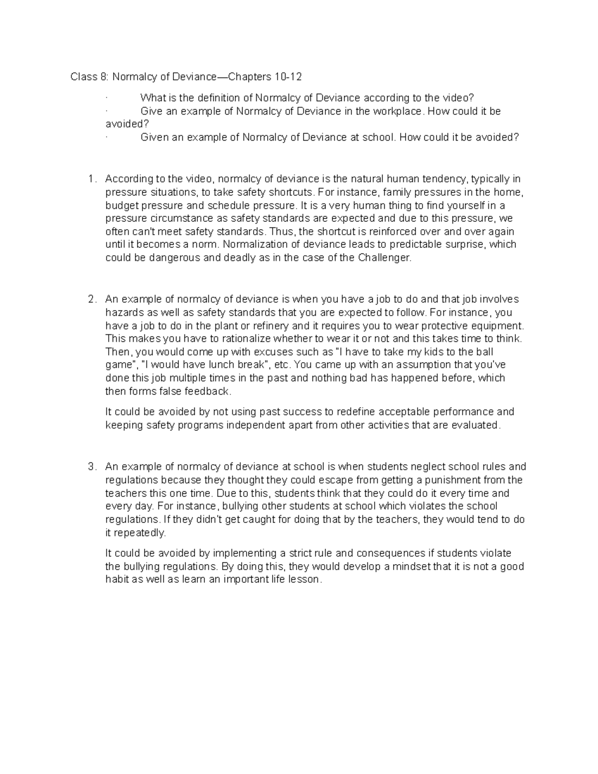 MGT 172 - Class 8 Videos - Class 8: Normalcy of Deviance—Chapters 10 ...