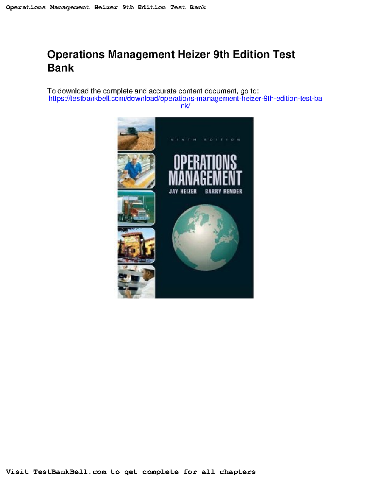 675199192 Operations Management Heizer 9th Edition Test Bank ...