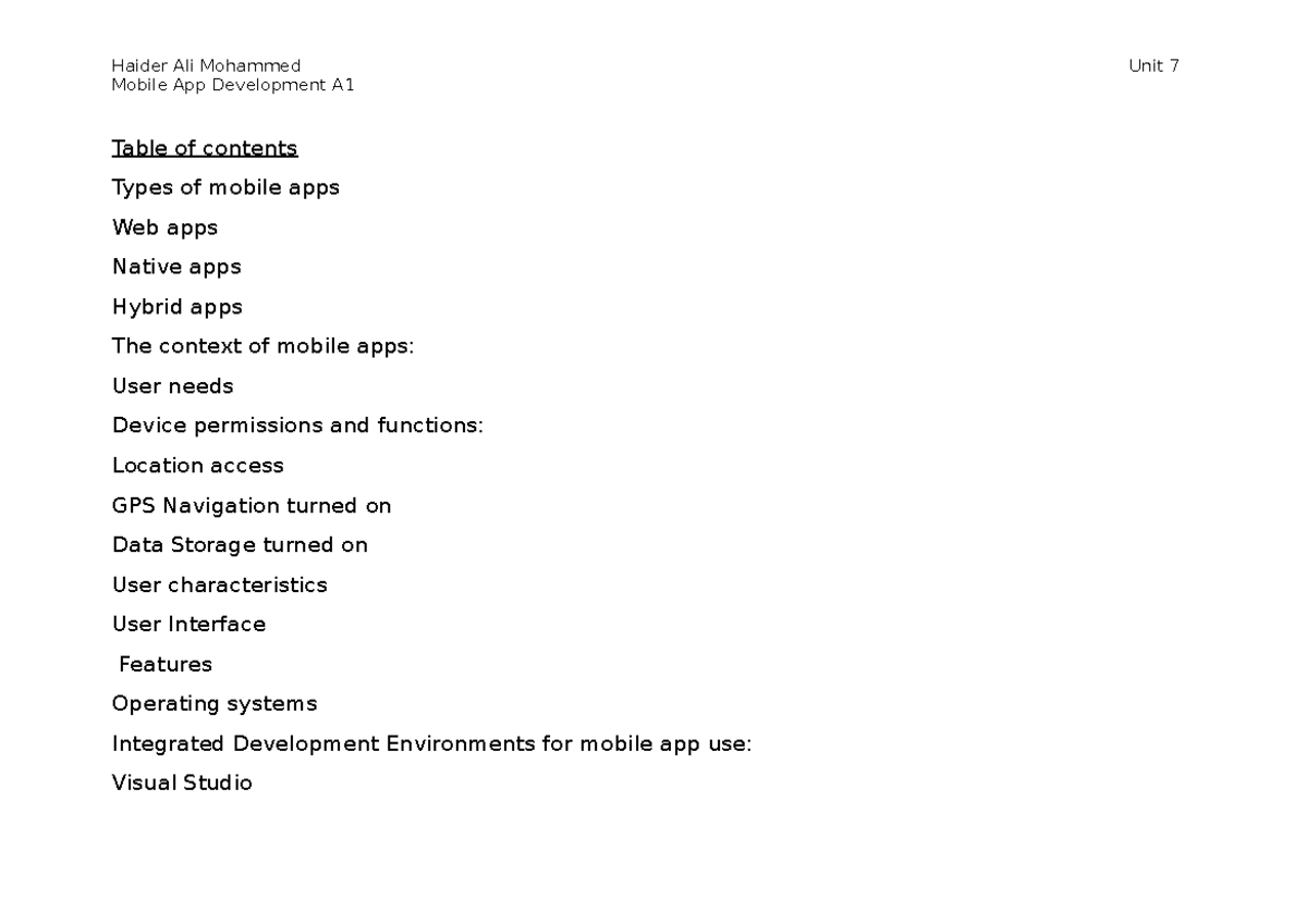 Assignment 1 Mobile Apps Development Mobile App Development A Table