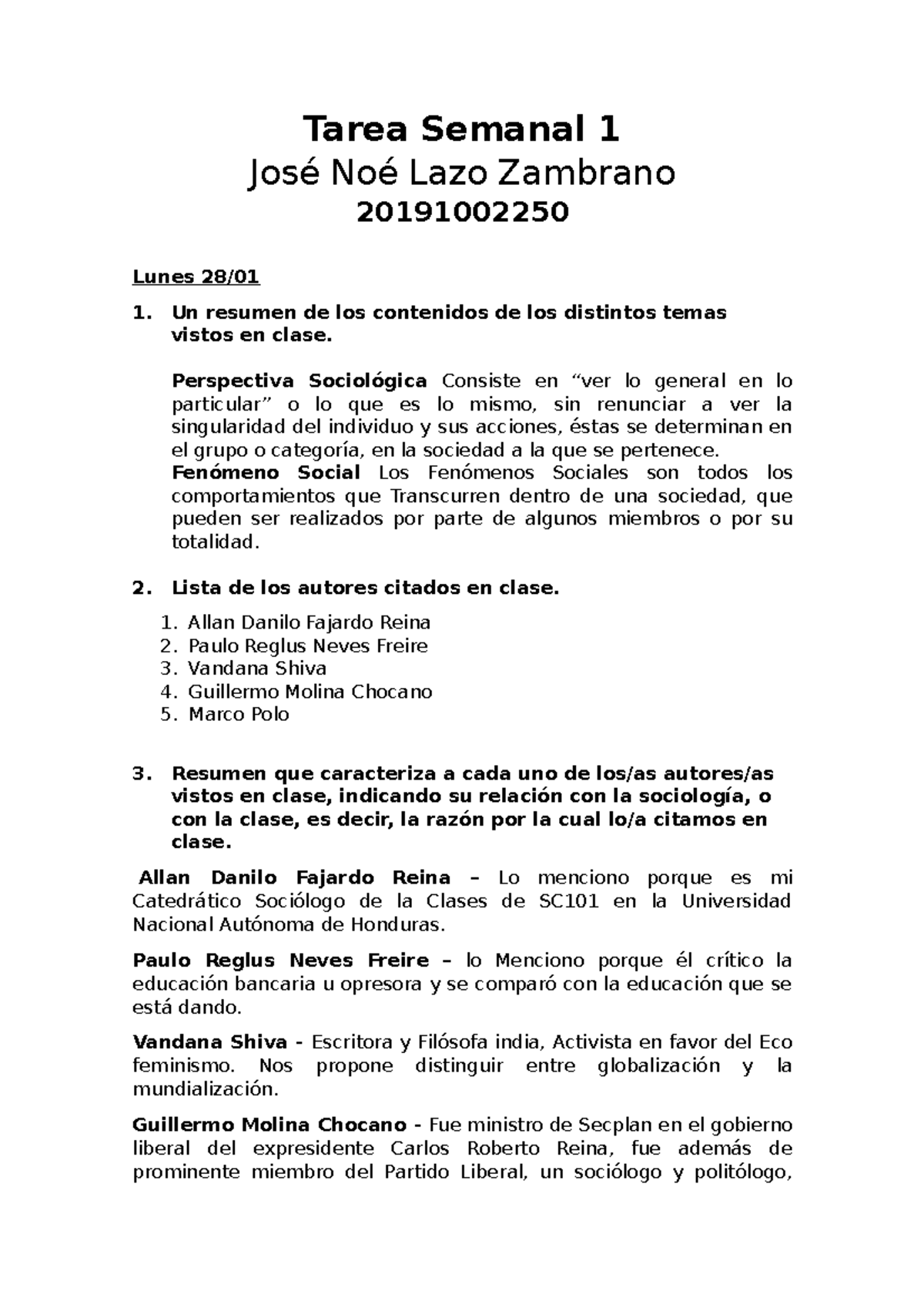 Tarea Semanal I (Noe Lazo - 2019 1002250) - Tarea Semanal 1 José Noé ...
