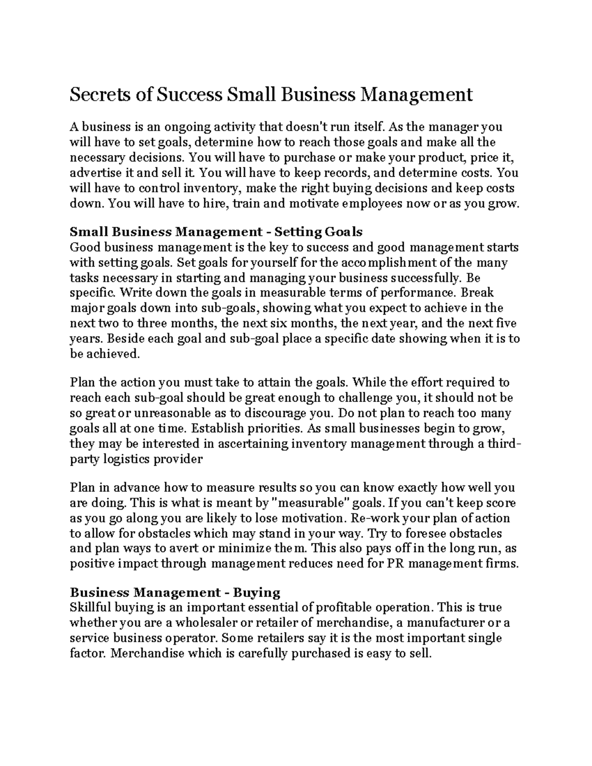 MGT 103 Secrets of Success Small Business Management Spring 2020 ...