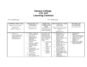 Learning Contract goals objectives child - Seneca College CYC Field ...