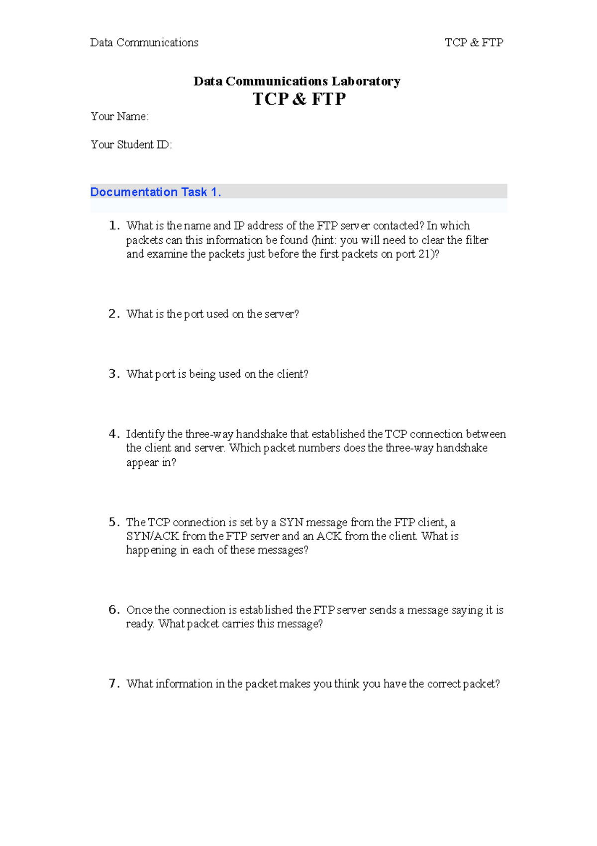 Practical - Transport Layer - Documentation Template - Data ...