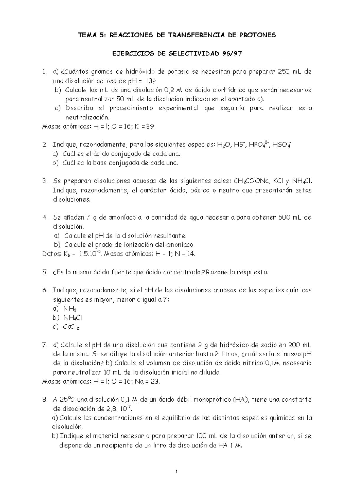 Acido-BASE - Resumen Acido-bases - TEMA 5: REACCIONES DE TRANSFERENCIA ...