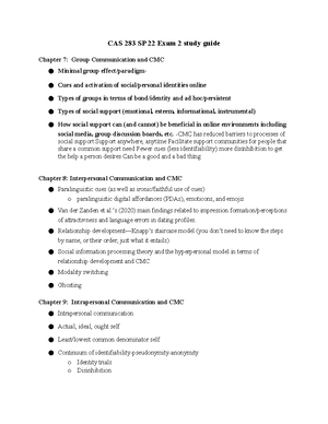 CAS 283 Exam 2 Notes - CAS 283 Exam 2 Notes Cues - Verbal or nonverbal ...