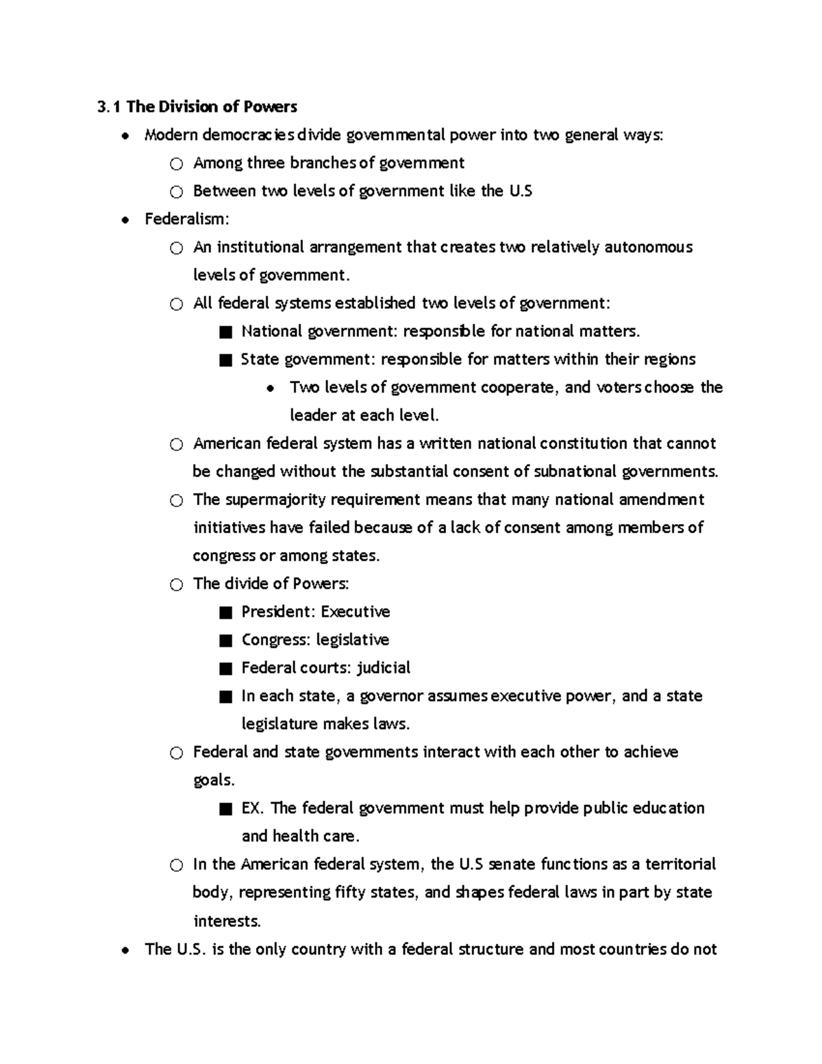 American Government Ch. 3.1 division of powers - 3 The Division of ...
