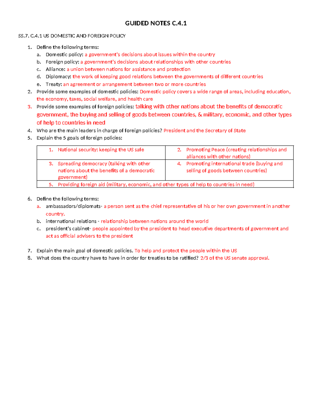 C 4 1 Guided Notes Answers - GUIDED NOTES C. SS. C.4 US DOMESTIC AND ...