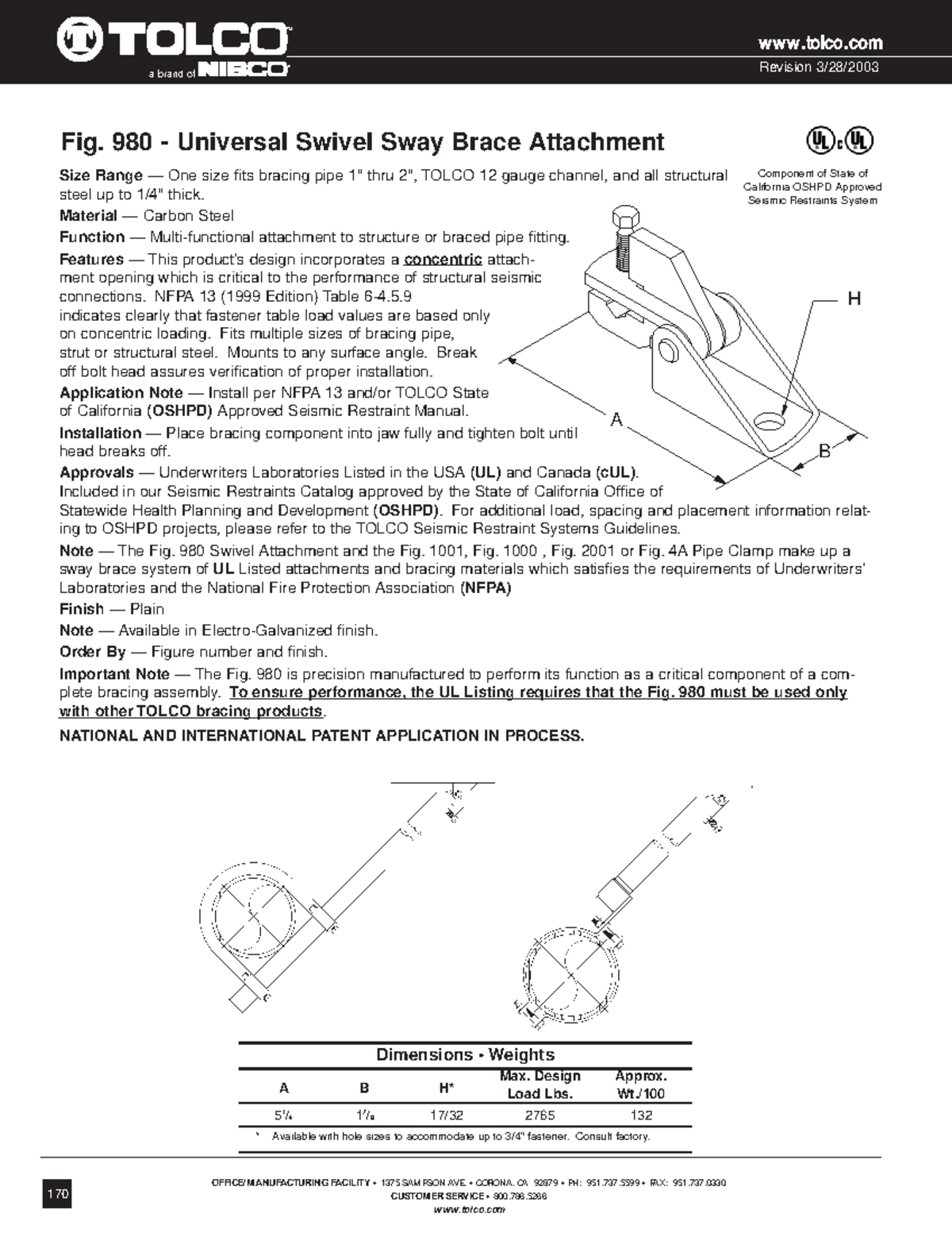 13.- Soporte Antisismico Figura 980 - OFFICE/M ANUFACTURING FACILITY ...
