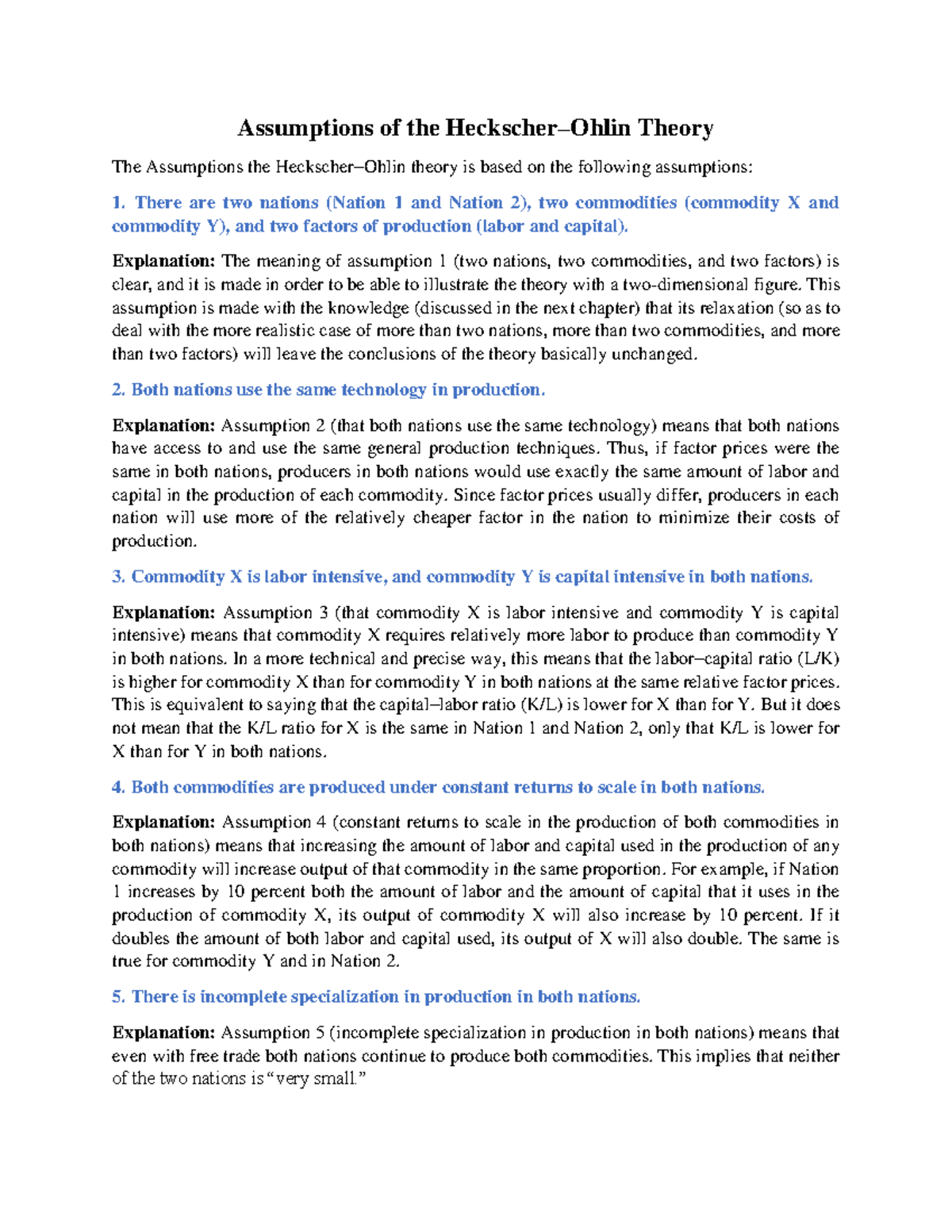 Assumptions of the Heckscher–Ohlin Theory - Assumptions of the ...