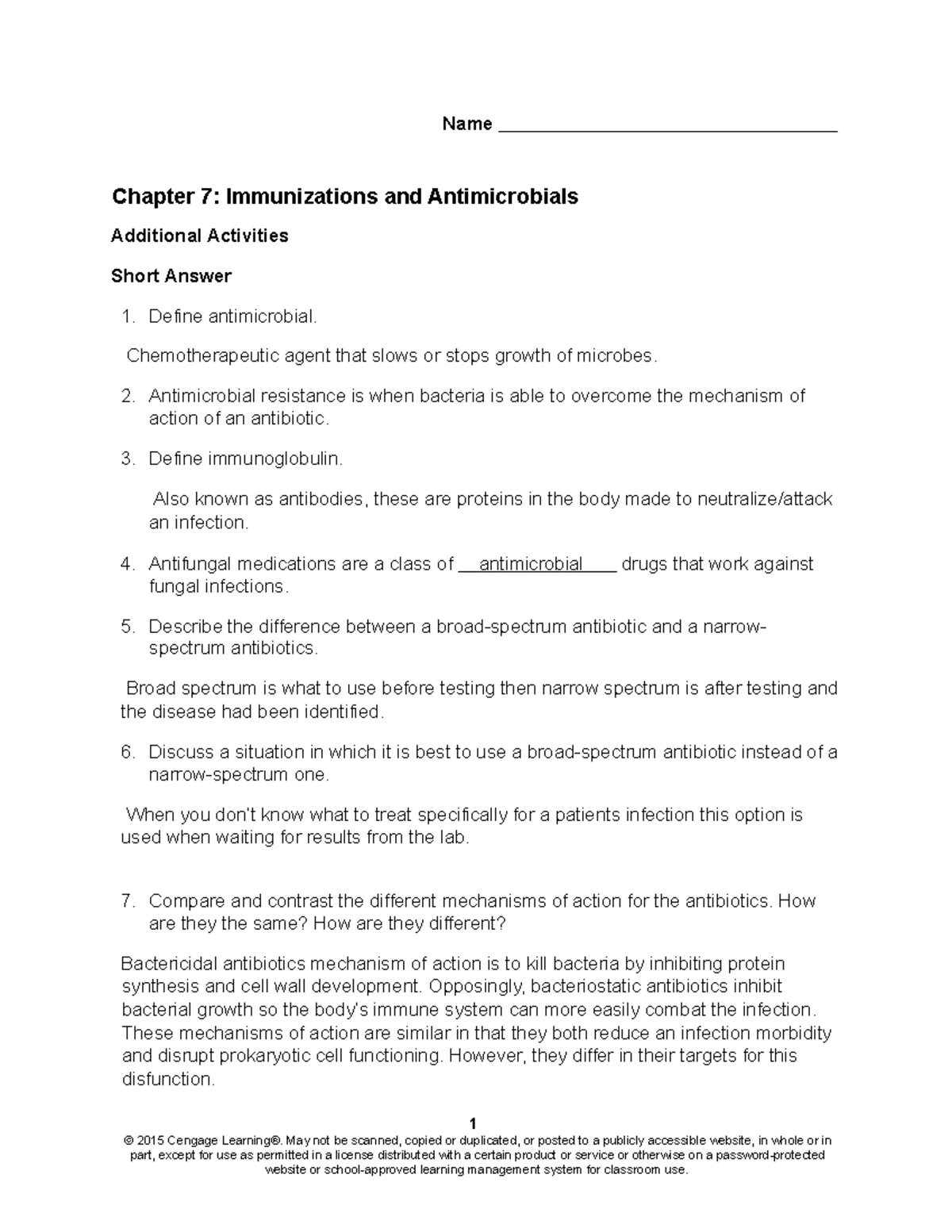 Ch07 Additional Activities - Name Chapter 7: Immunizations and Antimicrobials Additional ...