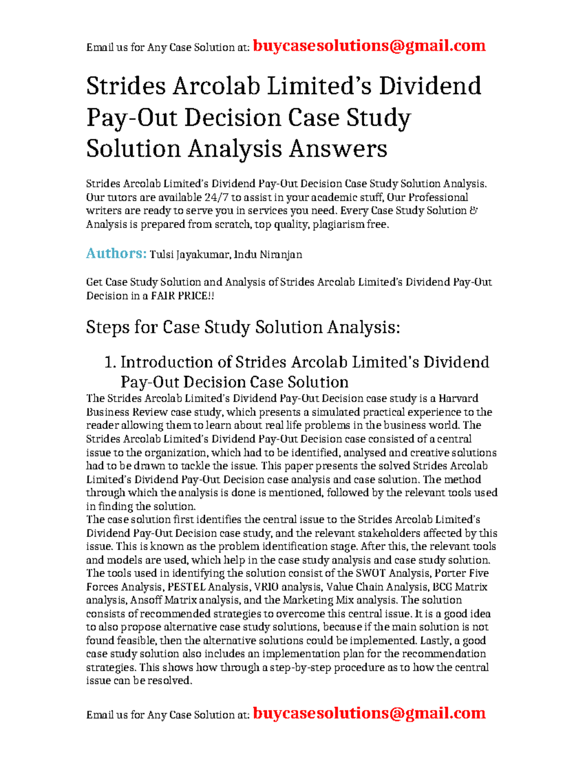 Case Solution Strides Arcolab Limited's Dividend Pay-Out Decision ...