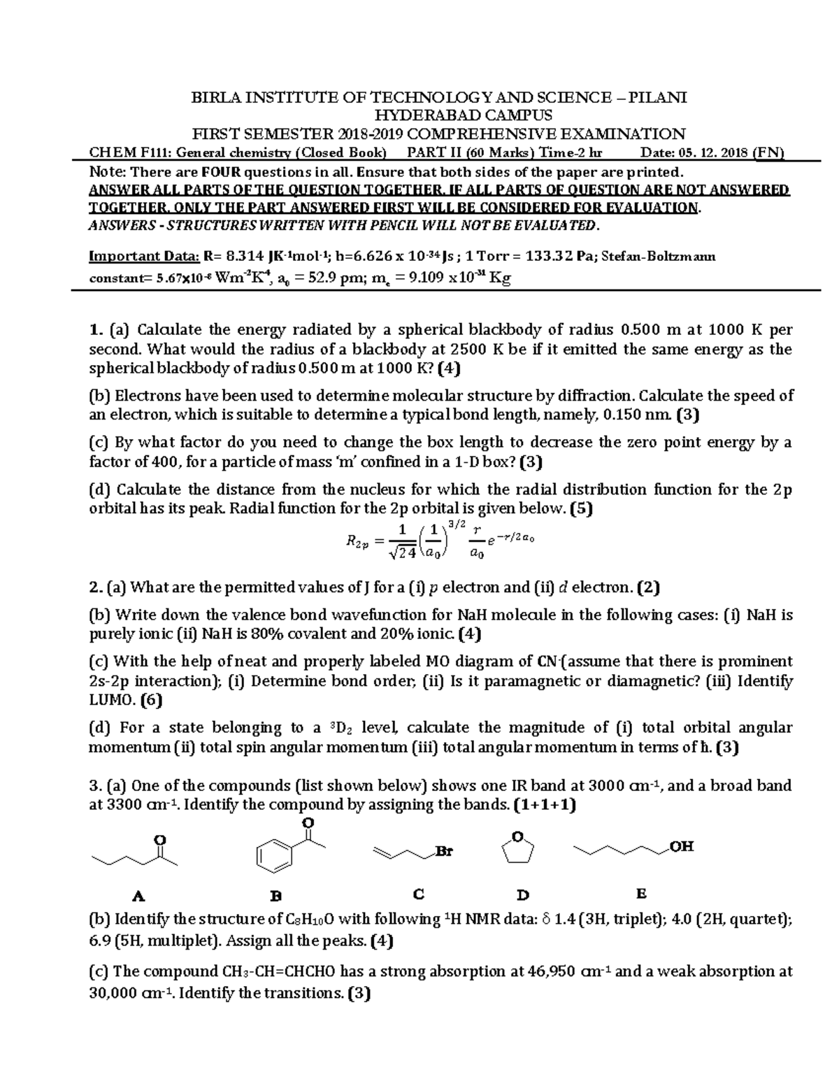 Compre 2-2018 - BIRLA INSTITUTE OF TECHNOLOGY AND SCIENCE – PILANI HYDERABAD CAMPUS FIRST ...