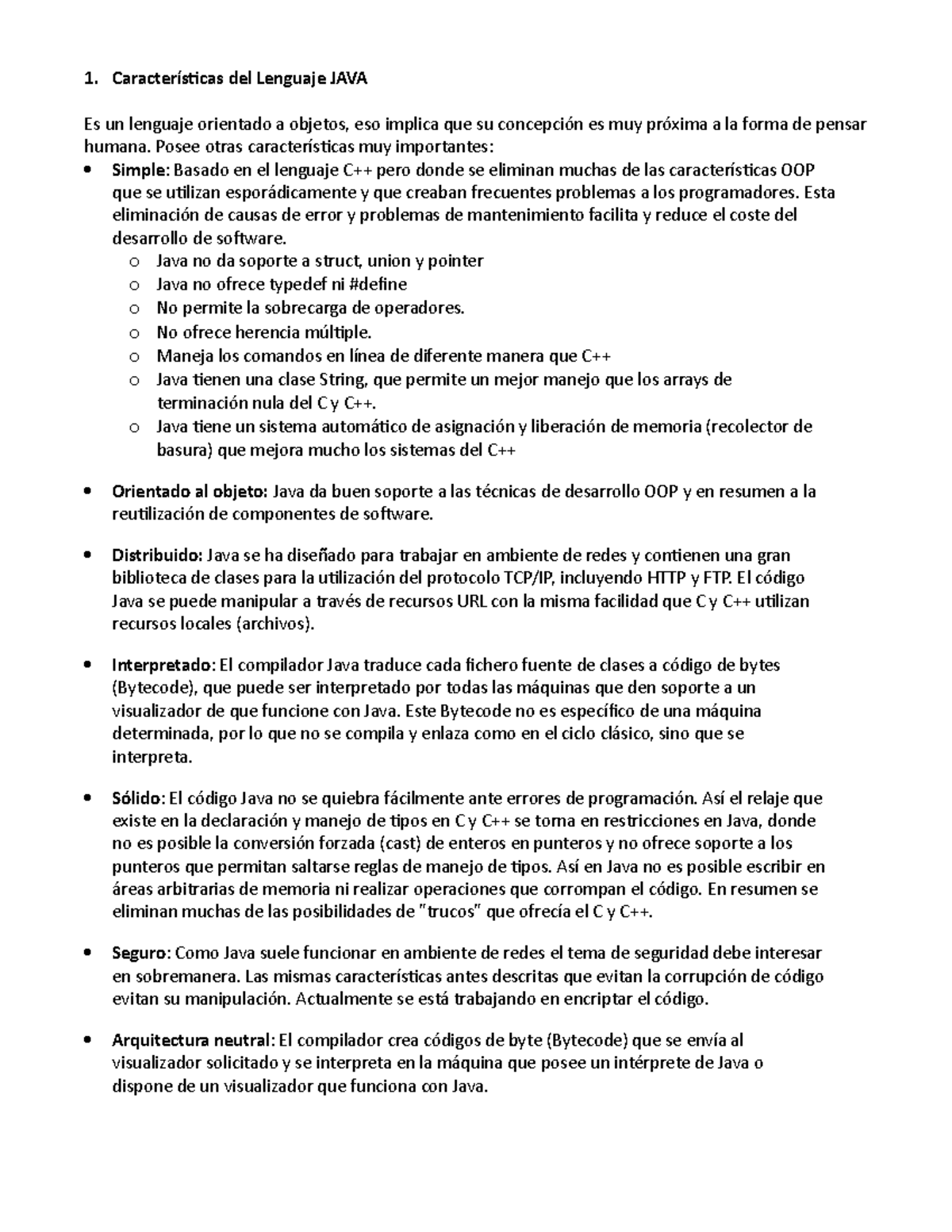 Lenguaje JAVA - Uso, funciones y codificacion en JAVA - 1. del Lenguaje JAVA Es un lenguaje ...