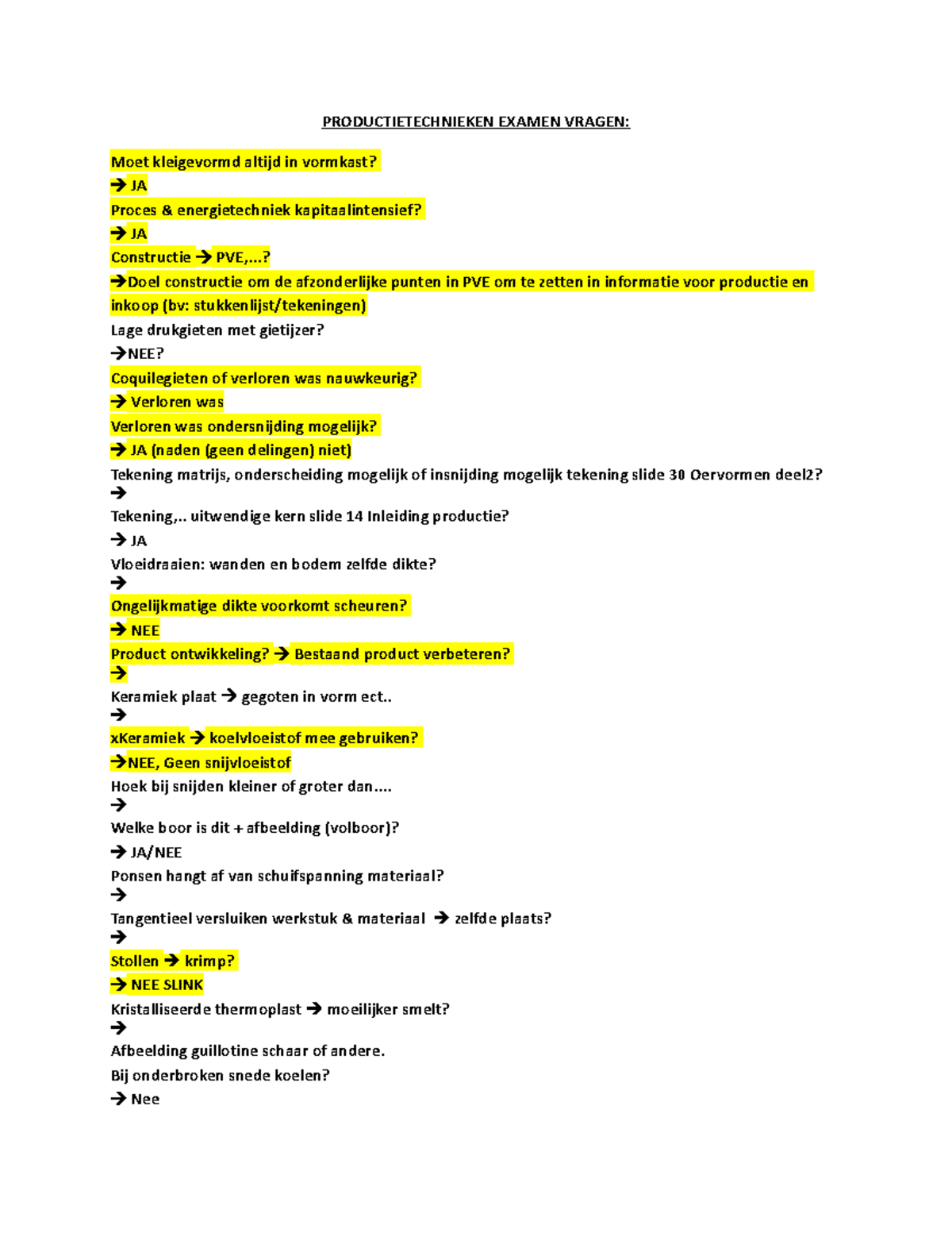 Prod Examen Vragen - vrage - Productietechnieken - Thomas More - Studocu