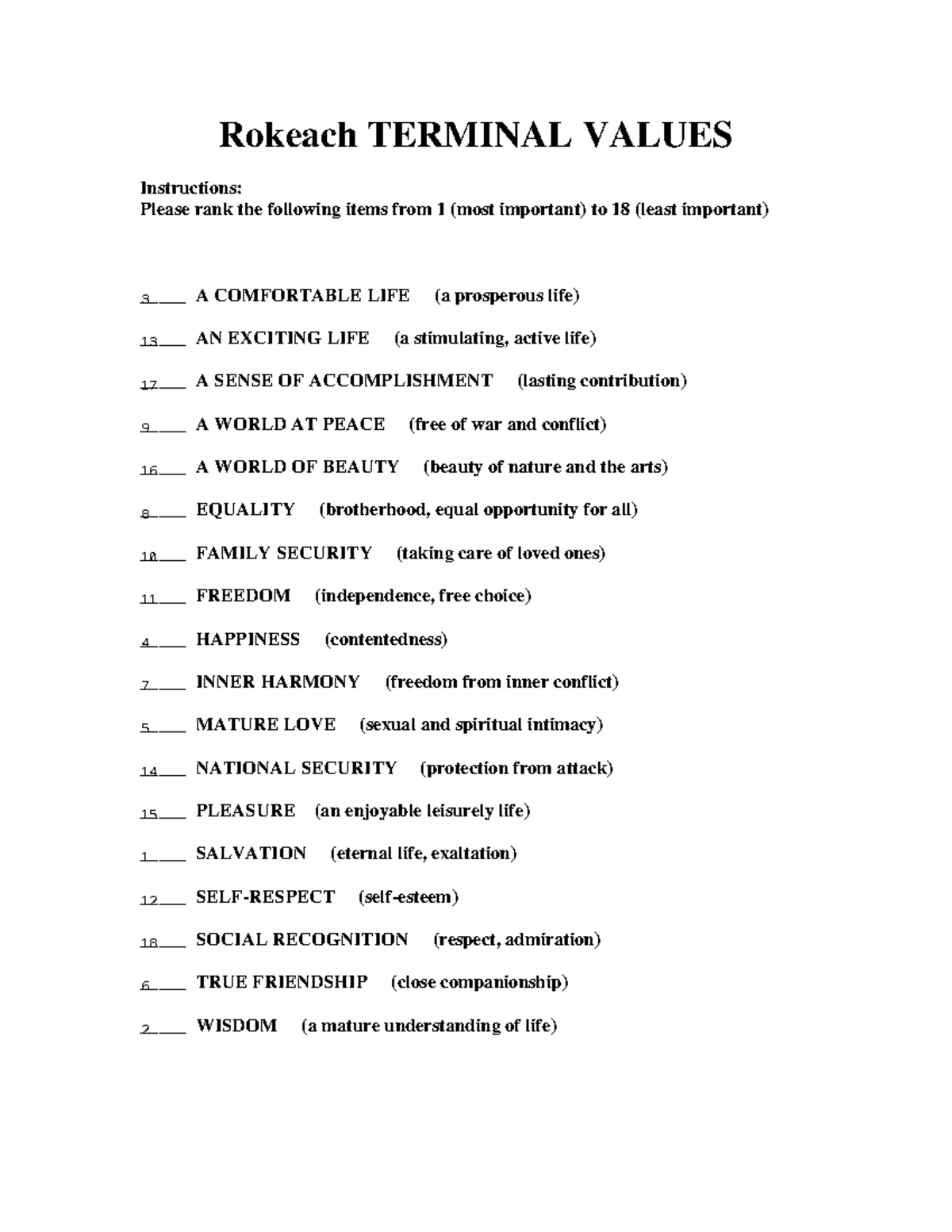 3.2 Rokeach Terminal Values (2) copy - Rokeach TERMINAL VALUES ...