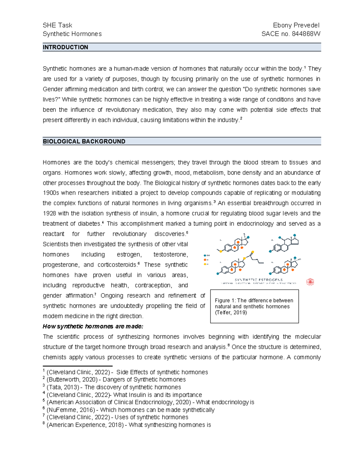 SHE TASK - Synthetic Hormones - Synthetic Hormones SACE no. 844868W ...