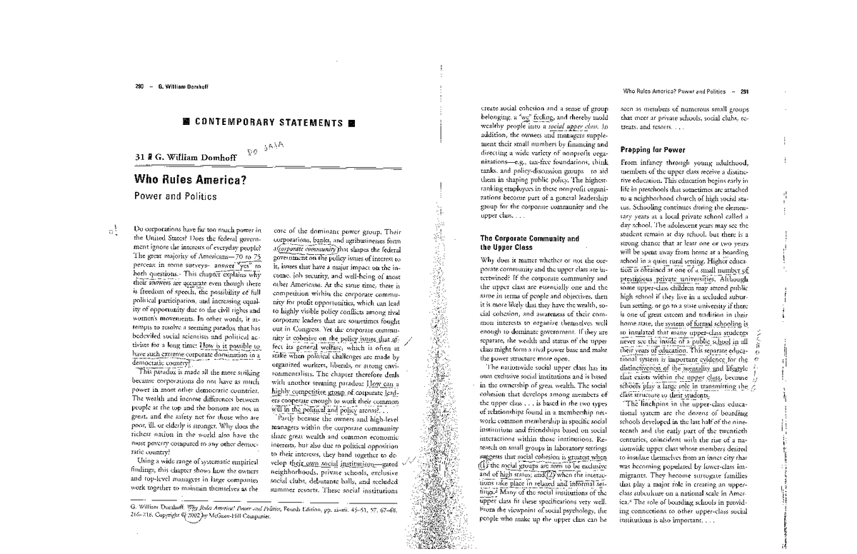 Domhoff - Who Rules America - SSP 101 - LaGuardia - Studocu
