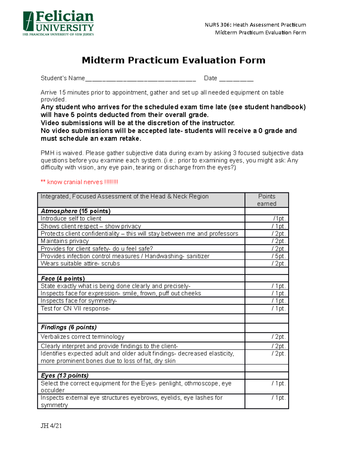 305 Midterm Practicum Evaluation Form - Midterm Practicum Evaluation Form Midterm Practicum ...