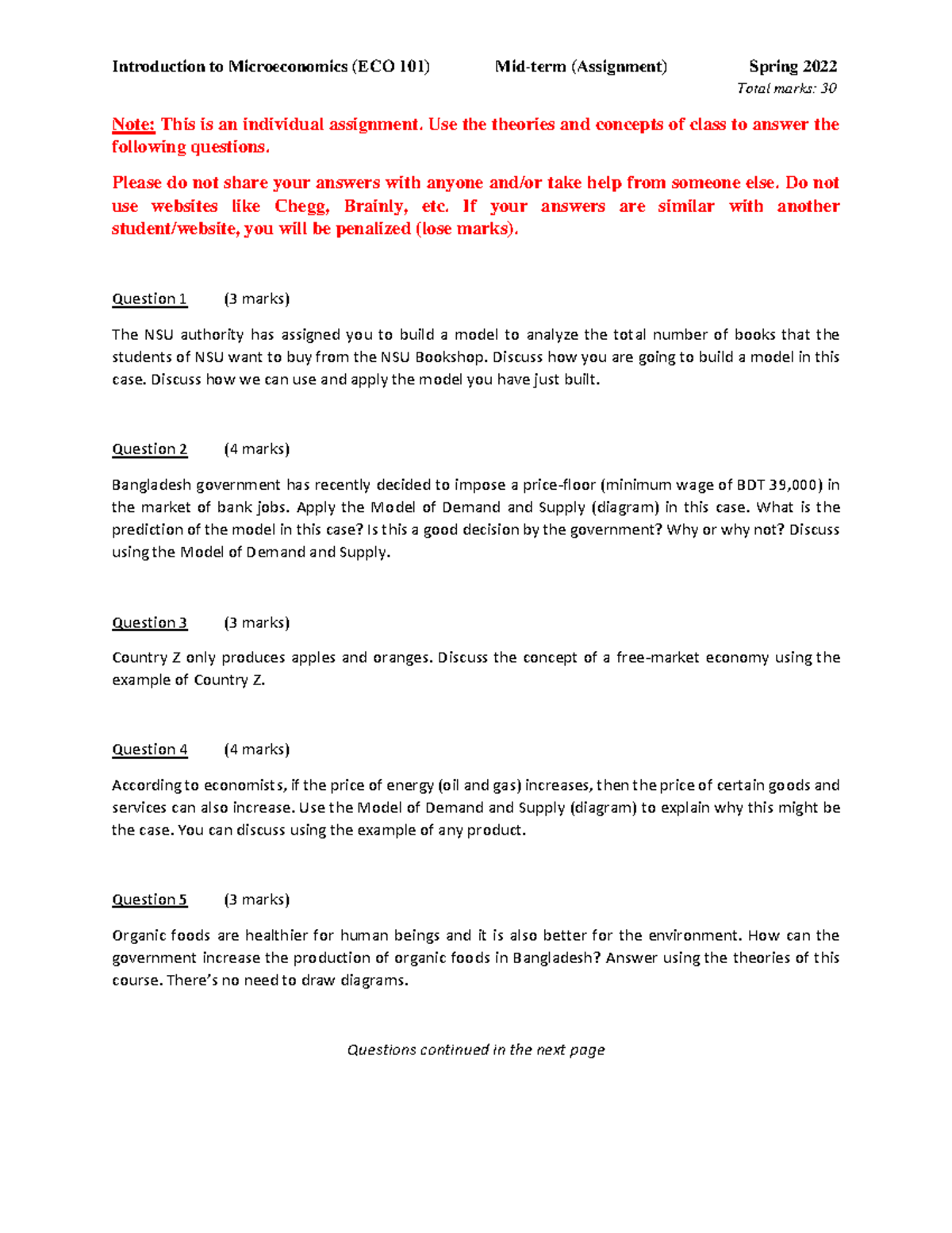 ECO 101 Midterm Spring 2022 (new)-1 - Introduction to Microeconomics (ECO 101) Mid-term ...