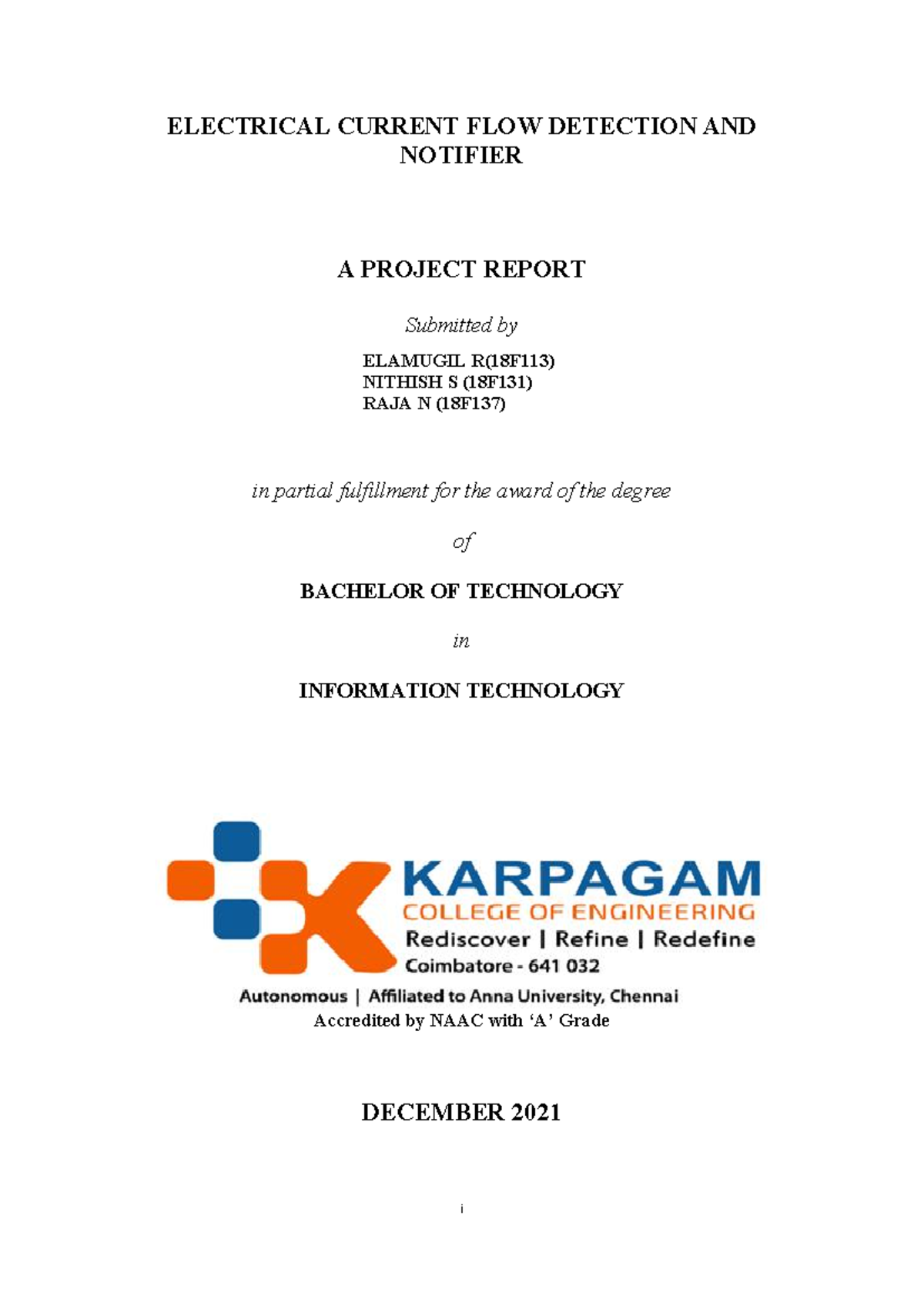 Electrical Current FLOW Detection ANDFinal - i ELECTRICAL CURRENT FLOW ...