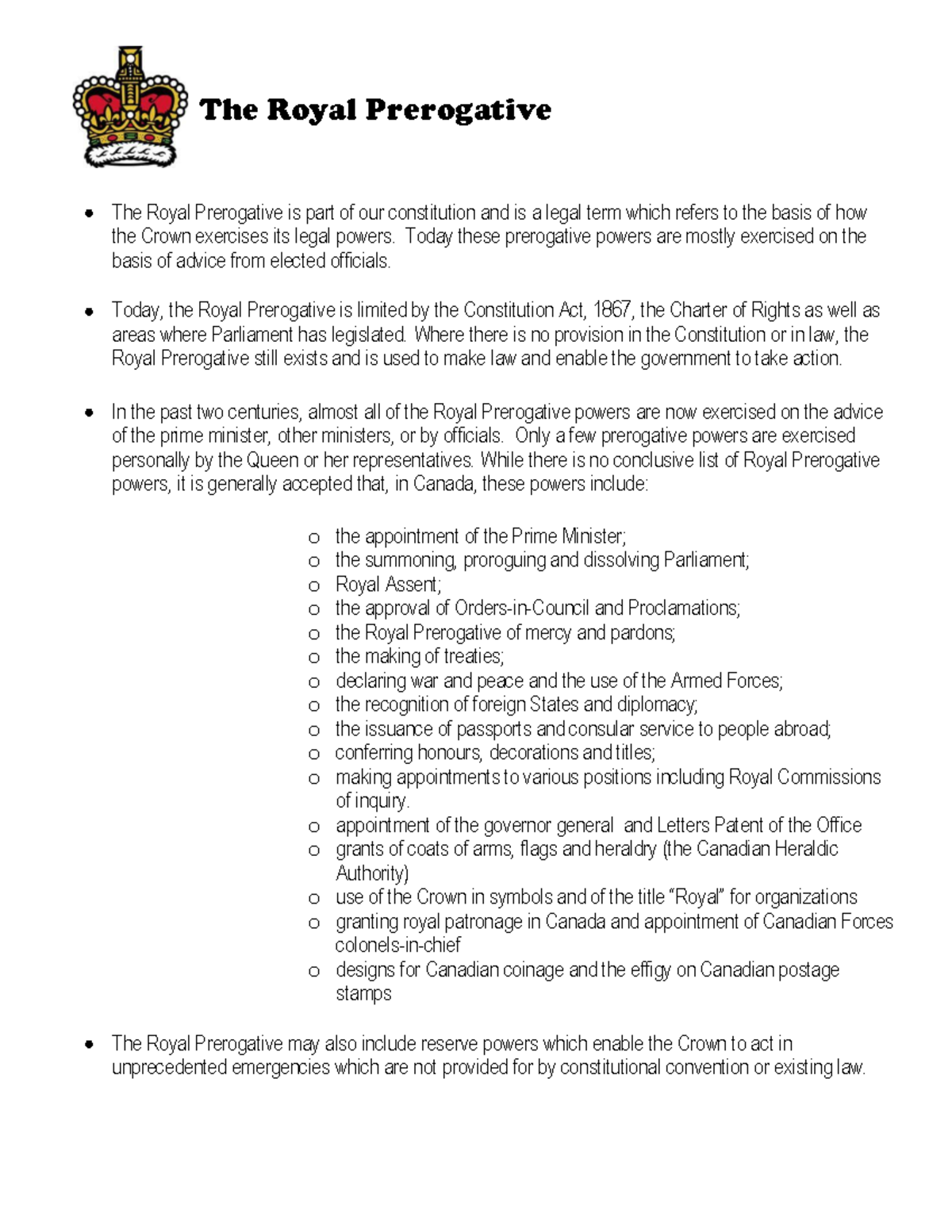 The royal prerogative - CCWL1 - The Royal Prerogative The Royal ...