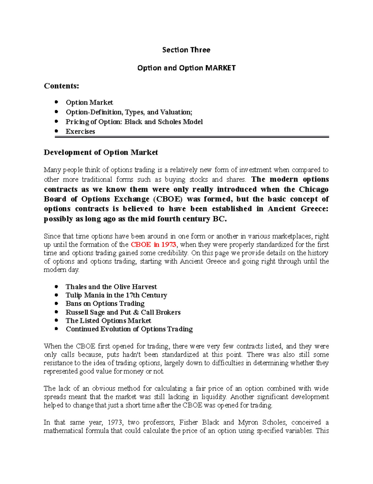 Financial Derivatives-Option and Option Market - Section Three Option ...