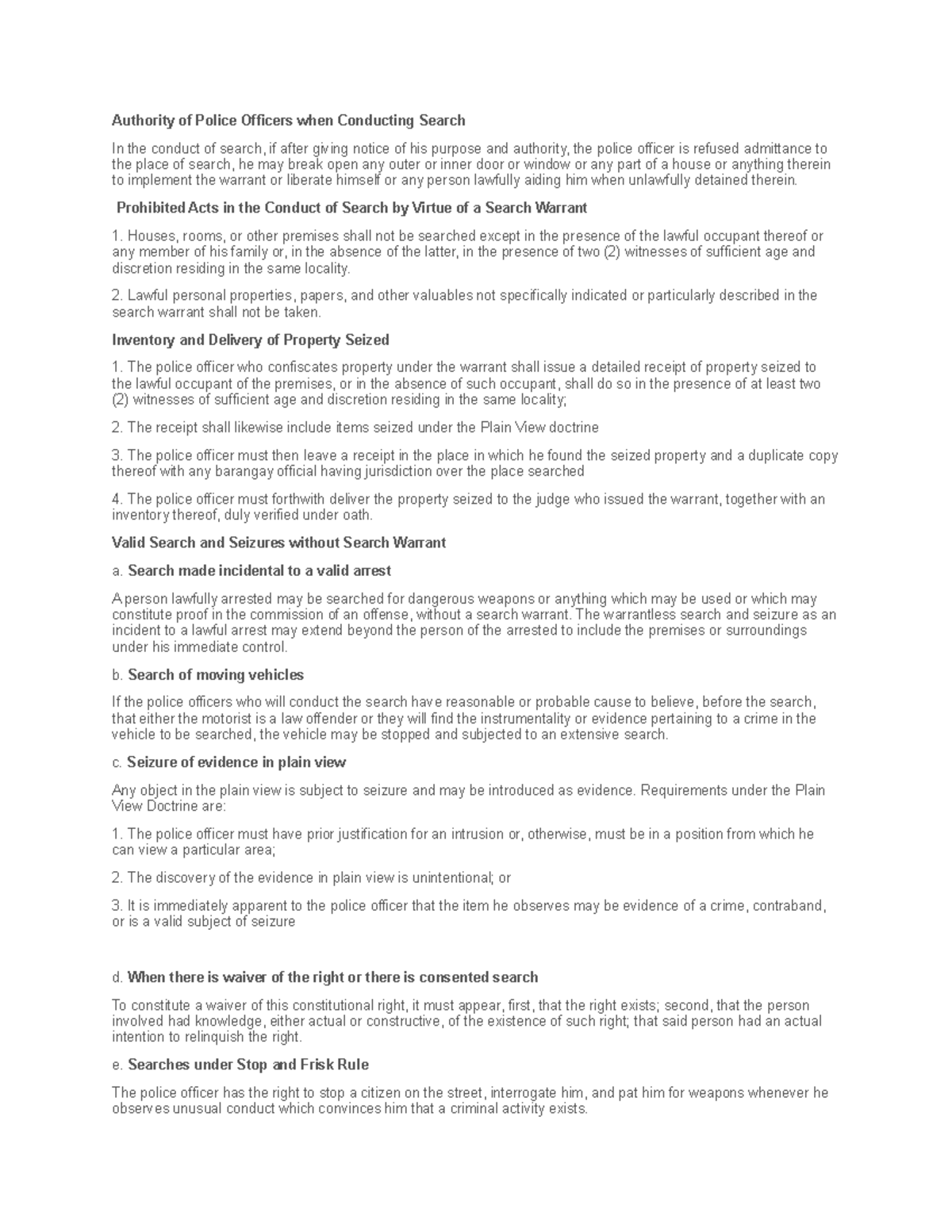 Work 6 - FOR Bs Criminology - Authority of Police Officers when ...