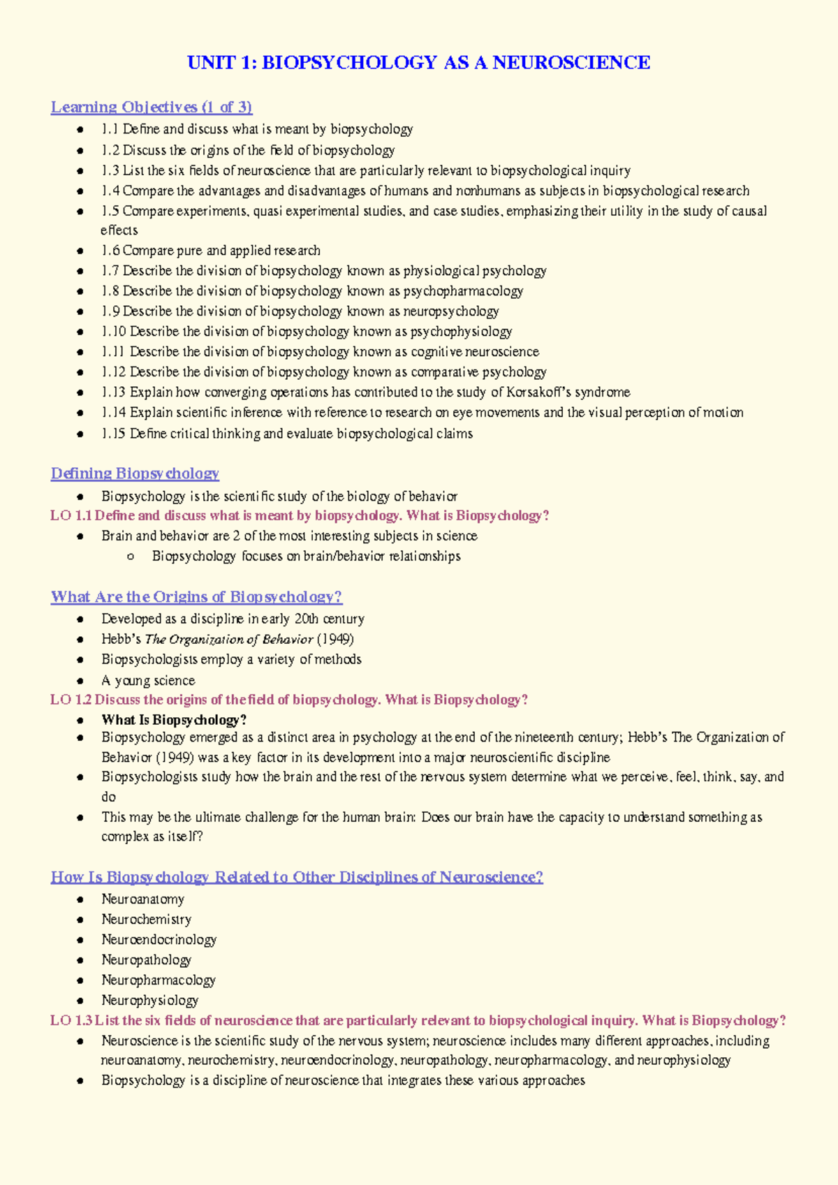 Unit 1 - Biopsychology as a Neuroscience - UNIT 1: BIOPSYCHOLOGY AS A ...