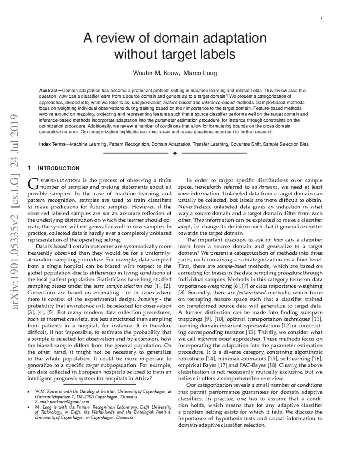 Domain Adaptation - arXiv:1901 [cs] 24 Jul 2019 A review of domain ...