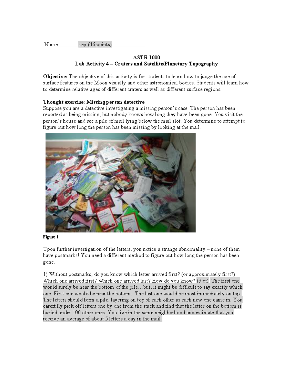 Lab4 craters and age key - Name key (46 points)_____ ASTR 1000 Lab Activity 4 – Craters and ...