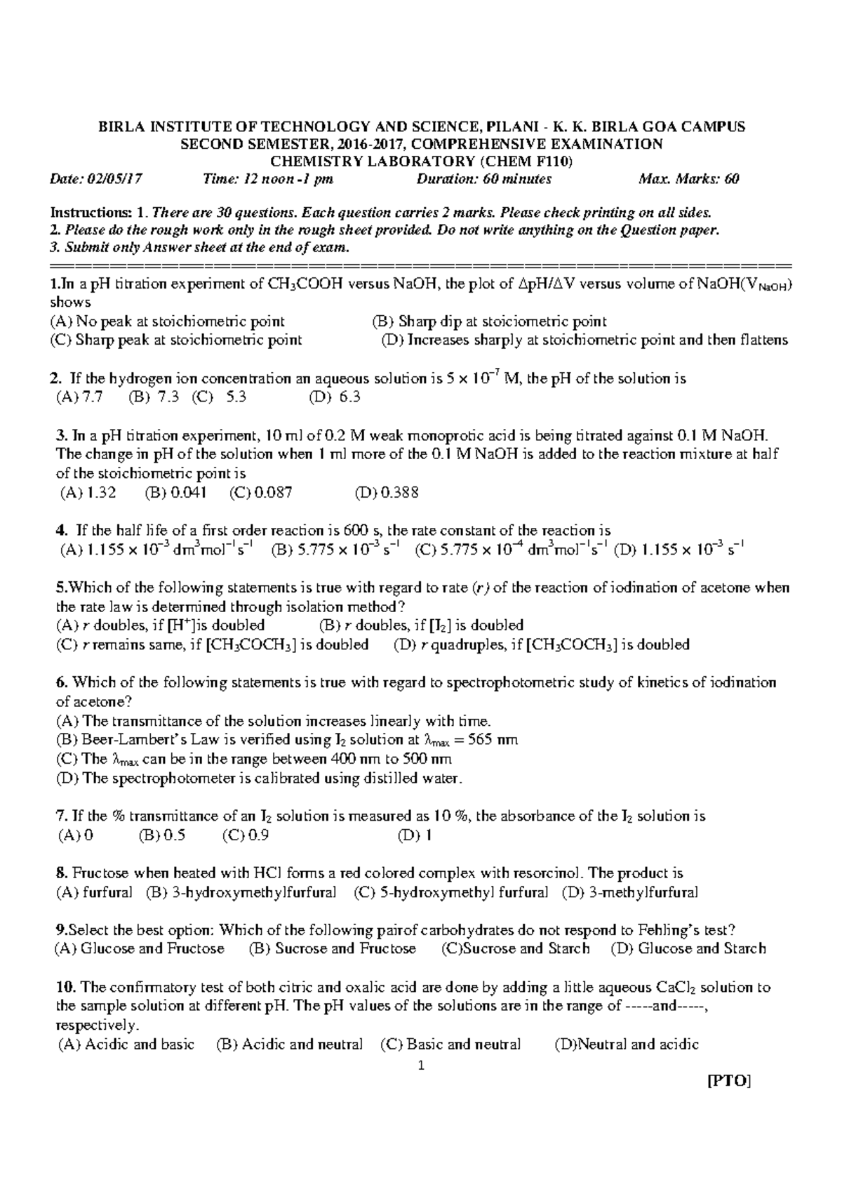 CHEM LAB Compre - Chemistry Laboratory - BITS Pilani - Studocu