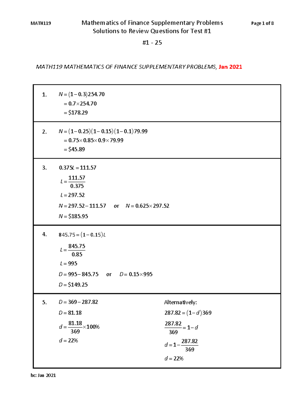 TEST #1 Review Questions #1 - 25 Solutions - Solutions to Review ...