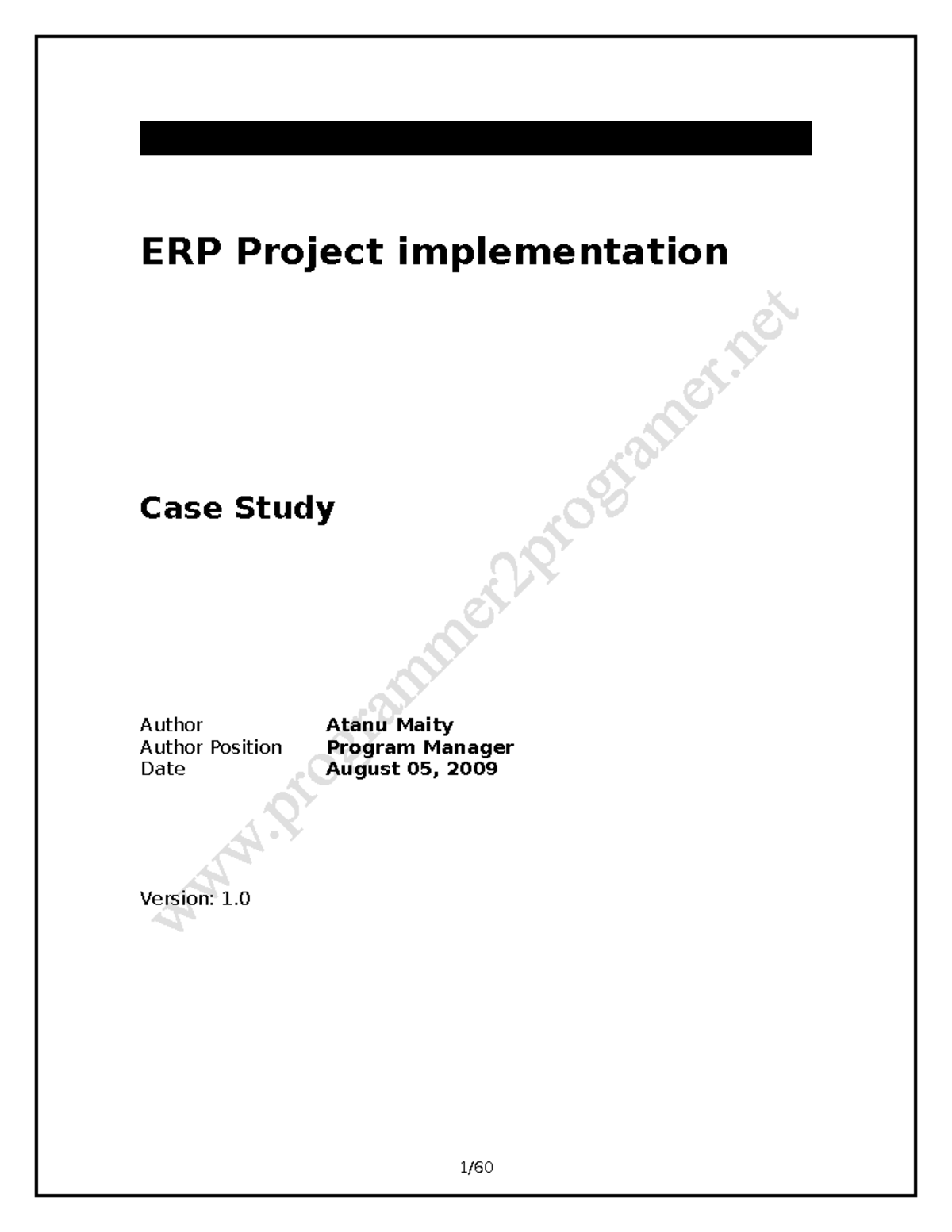 Mba project report erp implemetaion - ERP Project implementation Case Study Author Atanu Maity ...