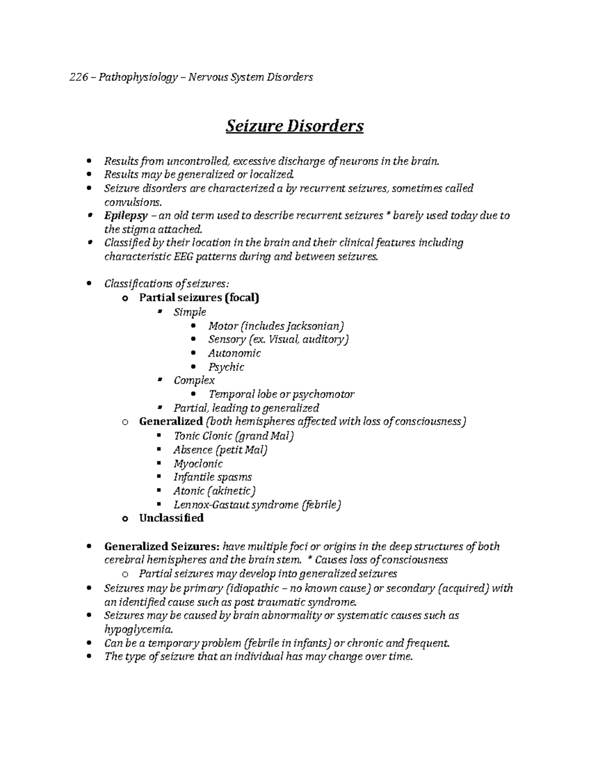 226 – Pathophysiology – Nervous System Disorders - 226 ...