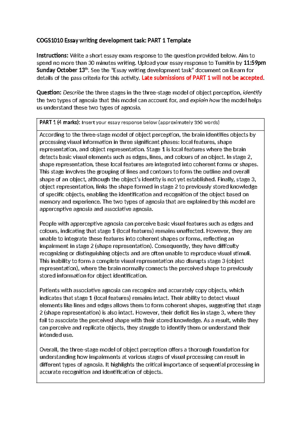 PART 1 Template Essay writing development task - COGS1010 Essay writing development task: PART 1 ...