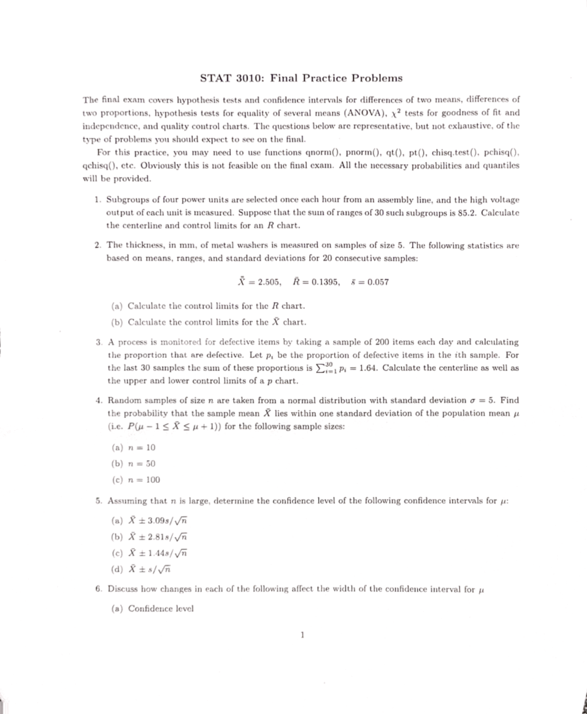 STAT 3010 Final EXAM Practice - STAT 3010 - Studocu