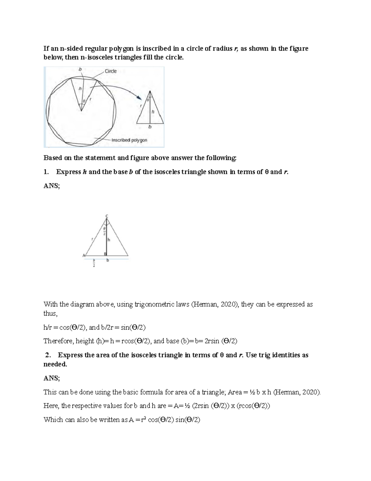 Discussion Assignment Unit 2 - If an n-sided regular polygon is ...