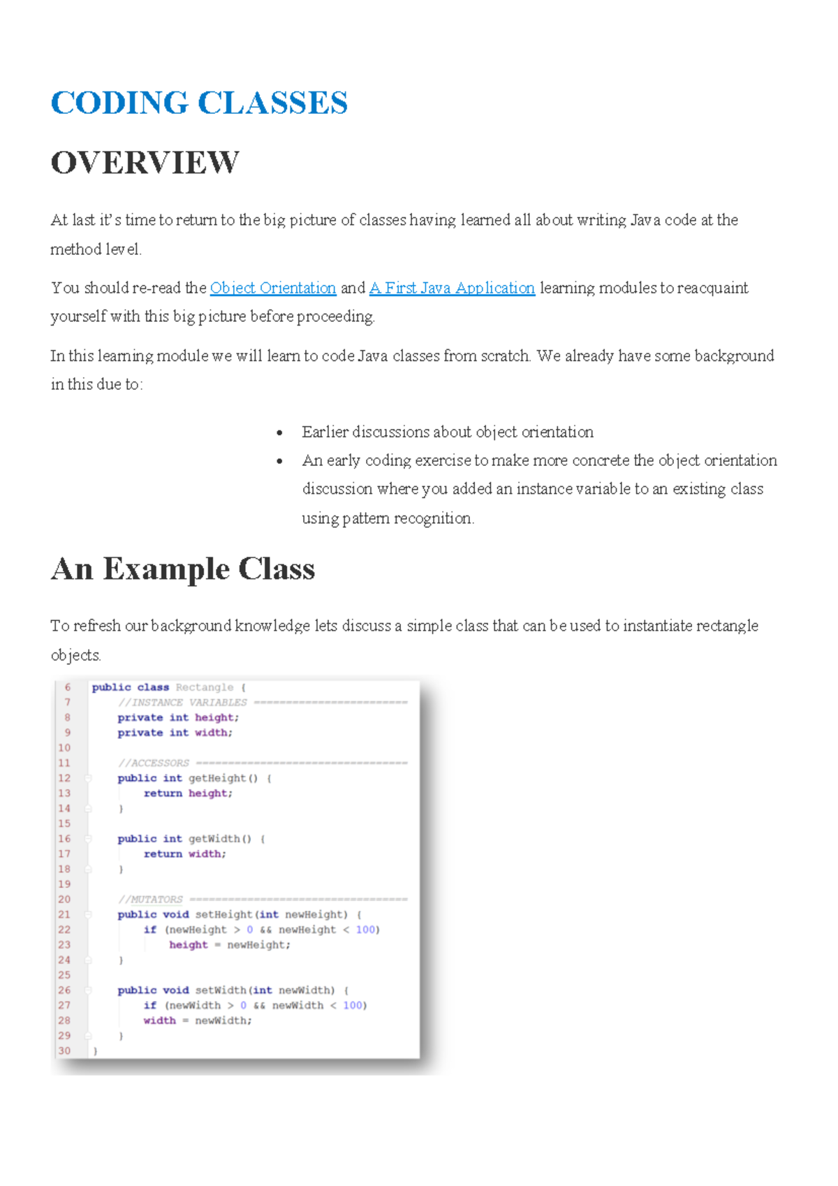 Microsoft Word - Week 9 Pre-reading - CODING CLASSES OVERVIEW At last ...