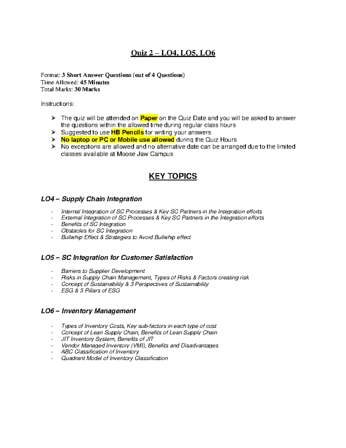 Quiz 2 - Instructions -LO4, LO5, LO6 - Quiz 2 – LO 4 , LO 5 , LO 6 ...
