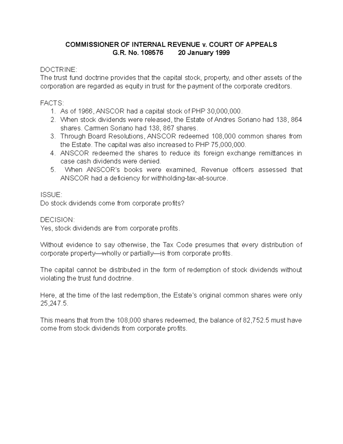 72 Commissioner OF Internal Revenue v Court OF Appeals - COMMISSIONER OF INTERNAL REVENUE v ...