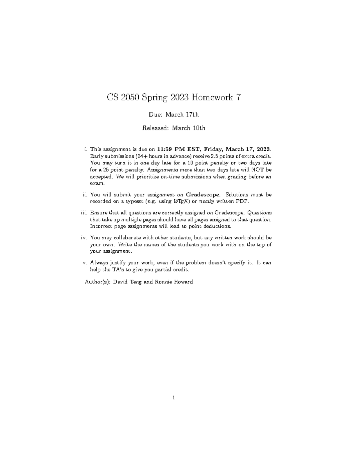 Homework 7-1 - CS 2050 Spring 2023 Homework 7 Due: March 17th Released: March 10th i. This - Studocu